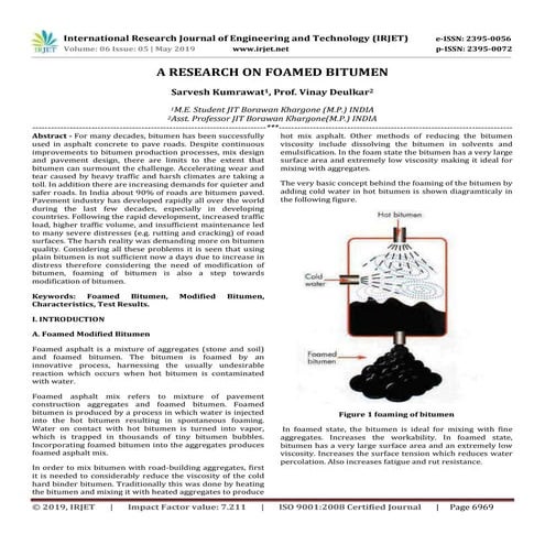 IRJET- A Research on Foamed Bitumen | PDF