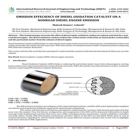 IRJET- Emission Effeciency of Diesel Oxidation Catalyst on a Nonroad ...