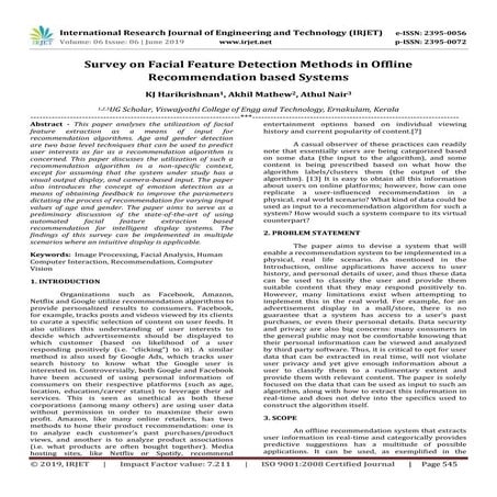 Irjet Survey On Facial Feature Detection Methods In Offline