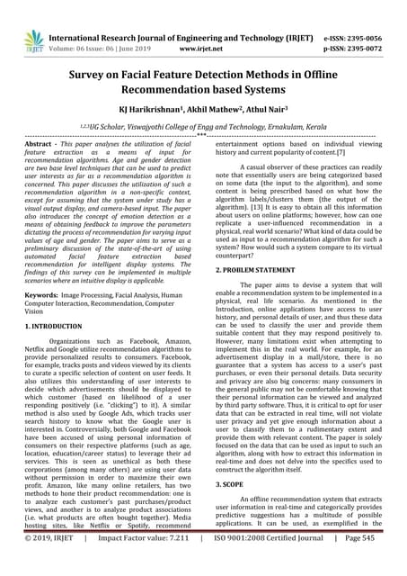 Irjet Survey On Facial Feature Detection Methods In Offline