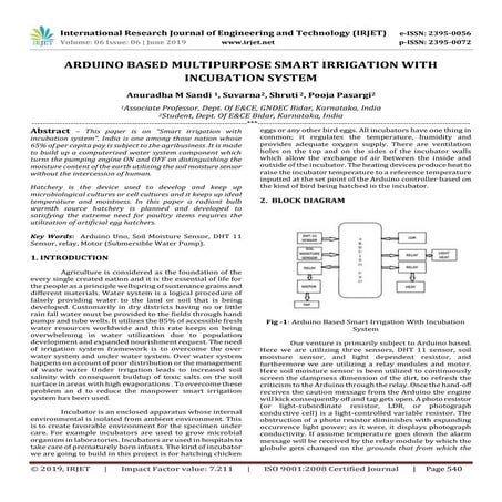 IRJET- Arduino based Multipurpose Smart Irrigation with Incubation ...