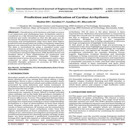 Irjet Prediction And Classification Of Cardiac Arrhythmia Pdf