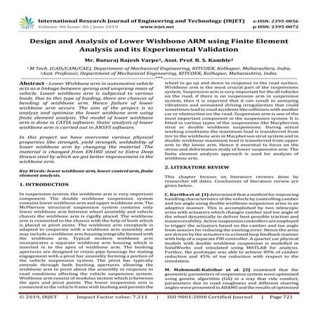 IRJET- Design and Analysis of Lower Wishbone arm using Finite Element Analysis and its ...