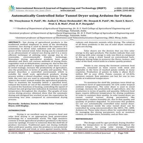 IRJET- Automatically Controlled Solar Tunnel Dryer using Arduino for Potato | PDF