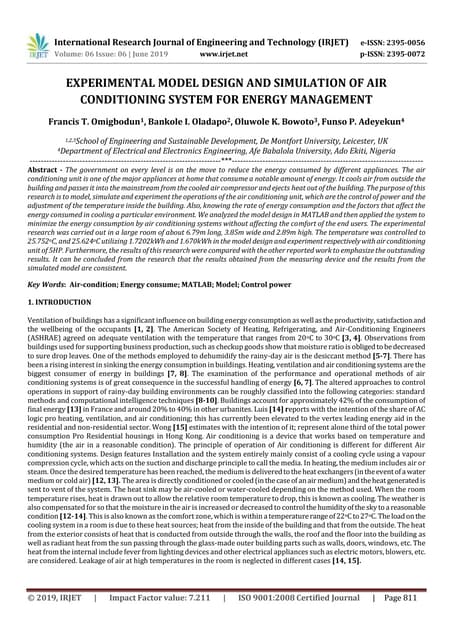 Irjet Experimental Model Design And Simulation Of Air Conditioning