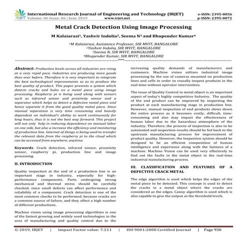 Irjet Metal Crack Detection Using Image Processing Pdf Cameras And