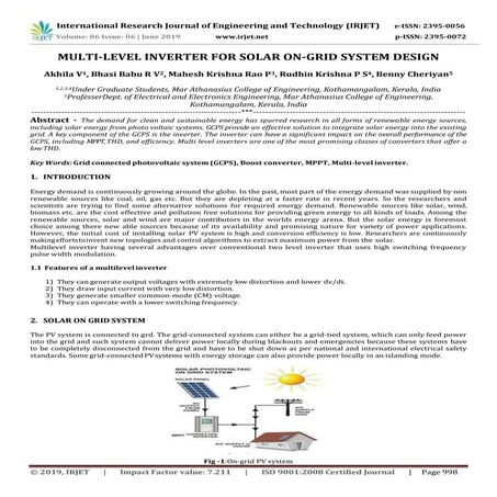 Irjet Multi Level Inverter For Solar On Grid System Design Pdf