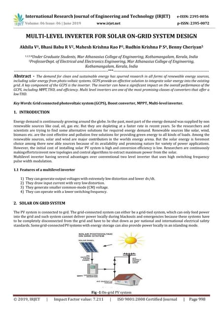 Irjet Multi Level Inverter For Solar On Grid System Design Pdf