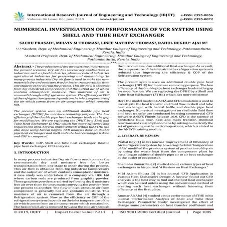 IRJET-Numerical Investigation on Performance of VCR System using Shell and Tube Heat Exchanger | PDF