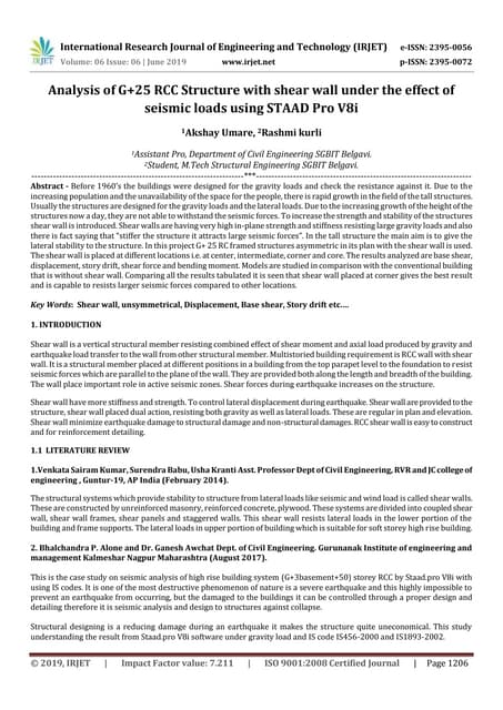 IRJET- Study on Soft Storey Effect of Plan Regular and Irregular RC Framed Structures under ...