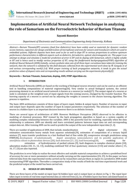 Irjet Implementation Of Artificial Neural Network Technique In