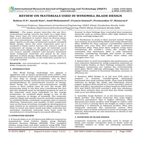 IRJET- Review on Materials used in Windmill Blade Design | PDF