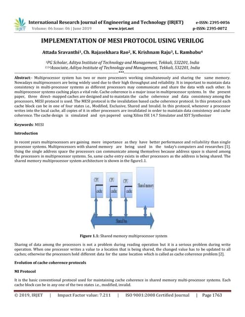 Irjet Implementation Of Mesi Protocol Using Verilog Pdf