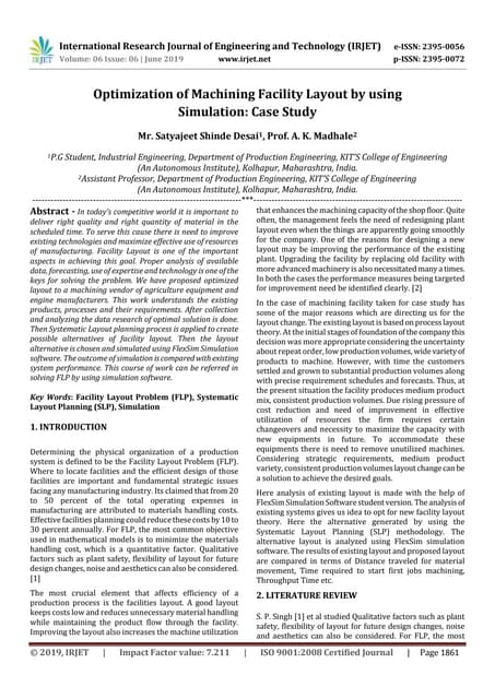 Irjet Optimization Of Machining Facility Layout By Using Simulation