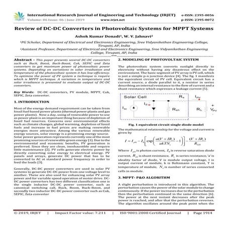 Irjet Review Of Dc Dc Converters In Photovoltaic Systems For Mppt