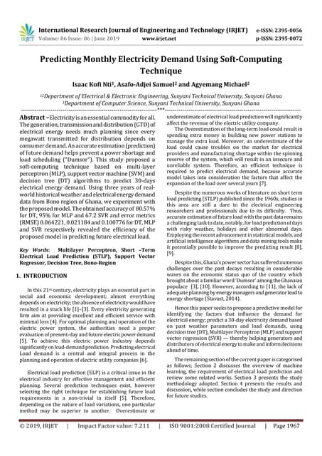 Irjet Predicting Monthly Electricity Demand Using Soft Computing