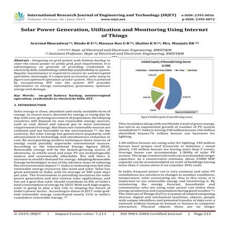 IRJET- Solar Power Generation, Utilization and Monitoring using ...