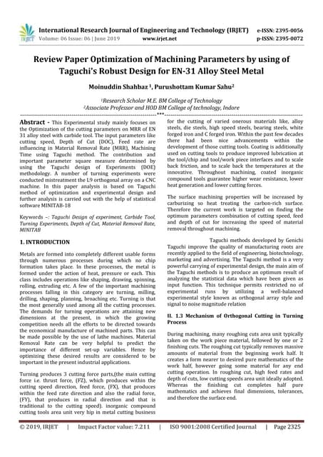 Irjet Review Paper Optimization Of Machining Parameters By Using Of