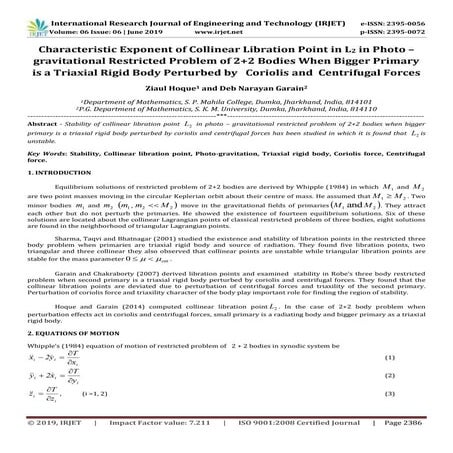 IRJET- Characteristic Exponent of Collinear Libration Point in L2 in Photo – Gravitational ...