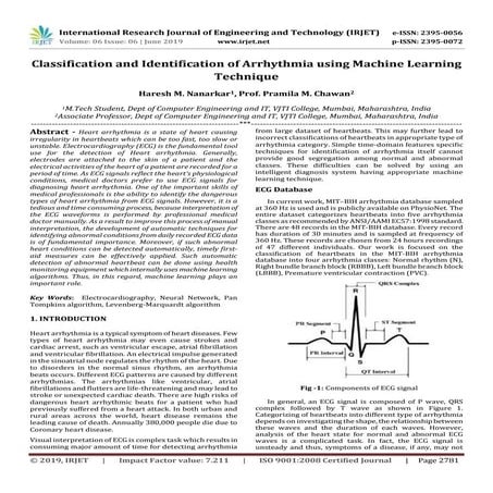 Irjet Classification And Identification Of Arrhythmia Using Machine