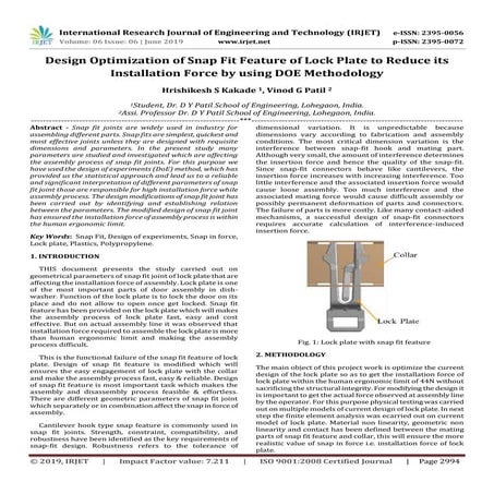 IRJET- Design Optimization of Snap Fit Feature of Lock Plate to Reduce ...