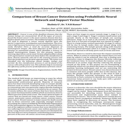 IRJET- Comparison of Breast Cancer Detection using Probabilistic Neural Network and Support ...