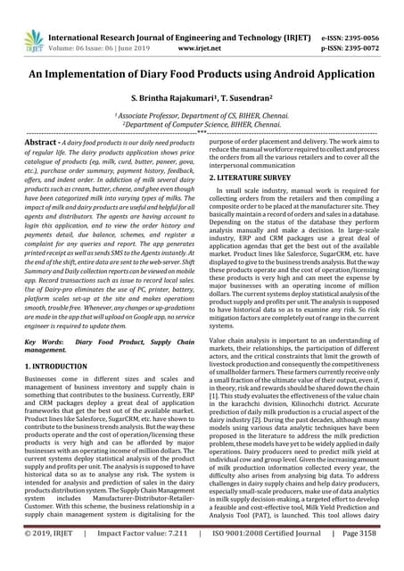 Irjet An Implementation Of Diary Food Products Using Android
