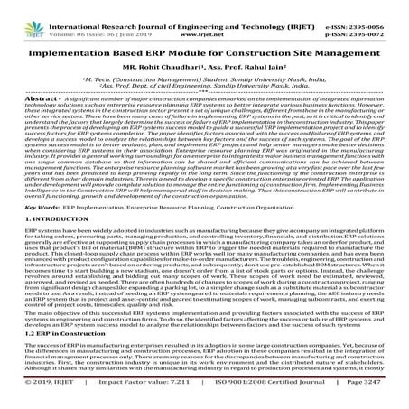 IRJET- Implementation based ERP Module for Construction Site Management | PDF