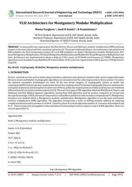 IRJET- VLSI Architecture for Montgomery Modular Multiplication | PDF IRJET- VLSI Architecture for Montgomery Modular Multiplication | PDF