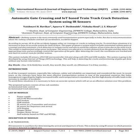 Irjet Automatic Gate Crossing And Iot Based Train Track Crack Detection System Using Ir Sensors