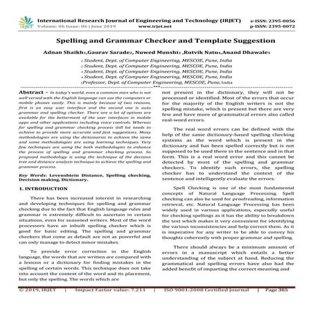 IRJET- Spelling and Grammar Checker and Template Suggestion | PDF | Computing | Technology ...