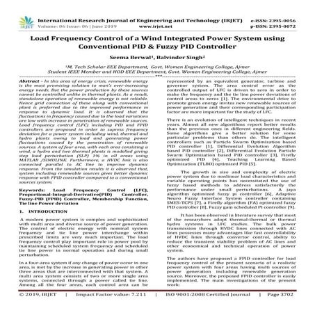 Irjet Load Frequency Control Of A Wind Integrated Power System Using