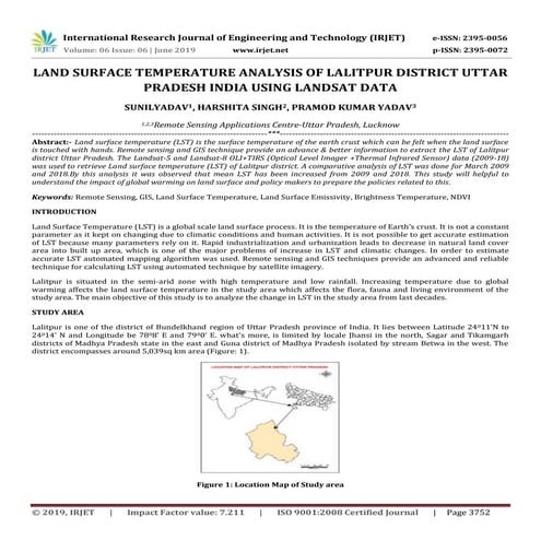 IRJET- Land Surface Temperature Analysis of Lalitpur District Uttar Pradesh India using Landsat ...