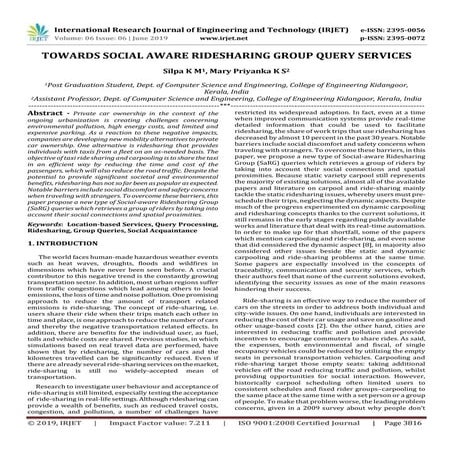 IRJET- Towards Social Aware Ridesharing Group Query Services | PDF