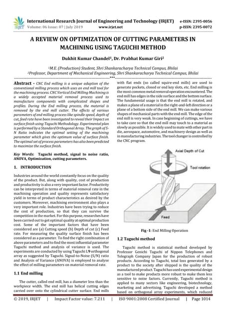 Irjet A Review On Optimization Of Cutting Parameters In Machining