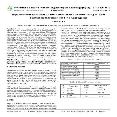 IRJET- Experimental Research on the Behavior of Concrete using MICA as ...