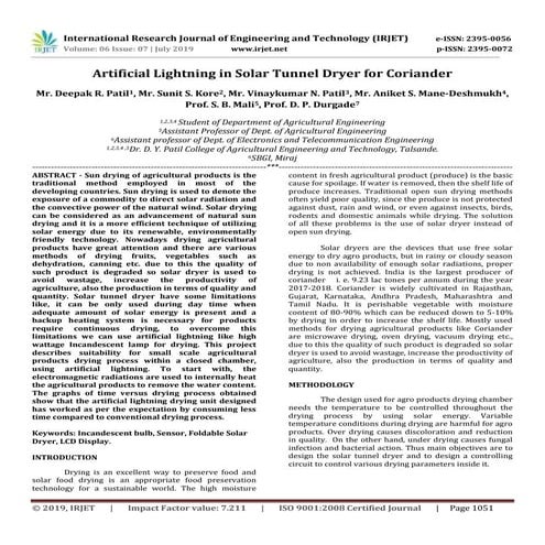 IRJET- Artificial Lightning in Solar Tunnel Dryer for Coriander | PDF | Home Appliances | Home ...