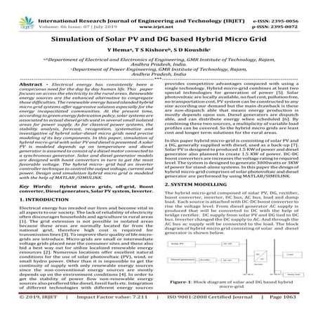 Irjet Simulation Of Solar Pv And Dg Based Hybrid Micro Grid Pdf