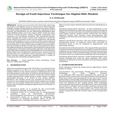 Irjet Design Of Fault Injection Technique For Digital Hdl Models Pdf 2205