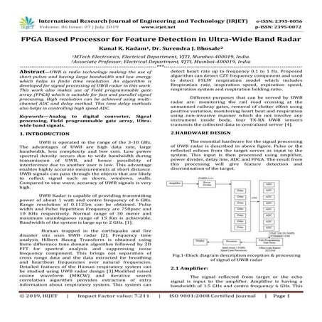 Irjet Fpga Based Processor For Feature Detection In Ultra Wide Band