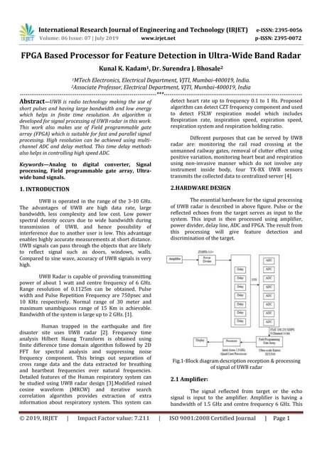 Irjet Fpga Based Processor For Feature Detection In Ultra Wide Band