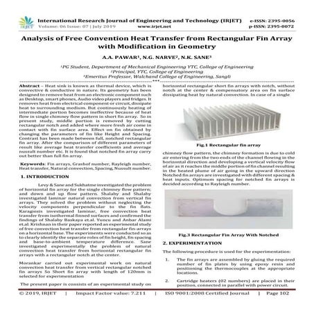IRJET- Analysis of Free Convention Heat Transfer from Rectangular Fin Array with Modification in ...