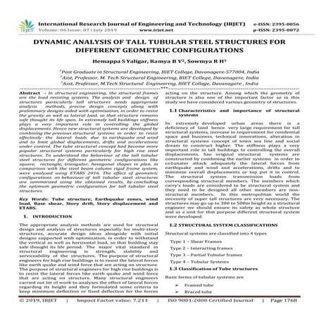 IRJET- Dynamic Analysis of Tall Tubular Steel Structures for Different Geometric Configurations ...