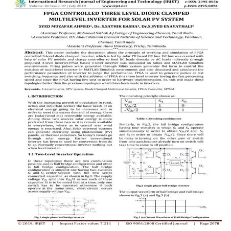 Irjet Fpga Controlled Three Level Diode Clamped Multilevel Inverter