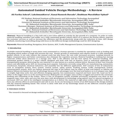 IRJET- Automated Guided Vehicle Design Methodology - A Review | PDF | Auto Navigation Systems ...