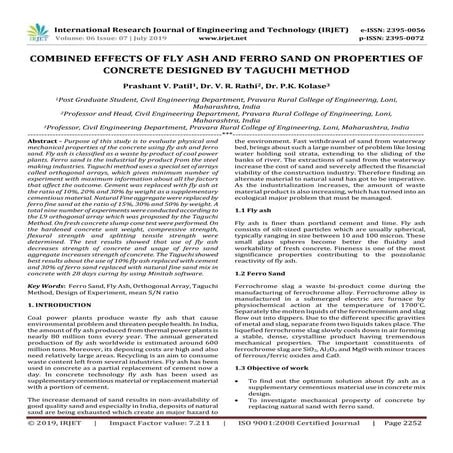 IRJET- Combined Effects of Fly Ash and Ferro Sand on Properties of ...
