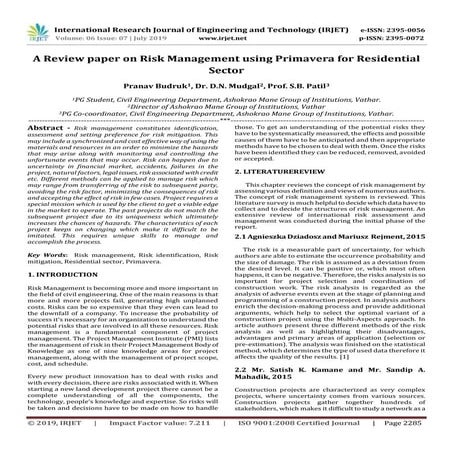 IRJET- A Review Paper on Risk Management using Primavera for ...