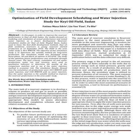 Irjet Optimization Of Field Development Scheduling And Water Injection