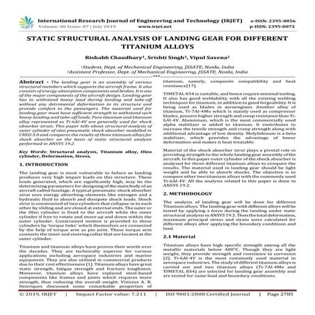 IRJET- Static Structural Analysis of Landing Gear for Different ...