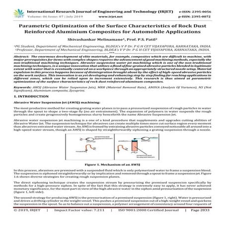 Irjet Parametric Optimization Of The Surface Characteristics Of Rock